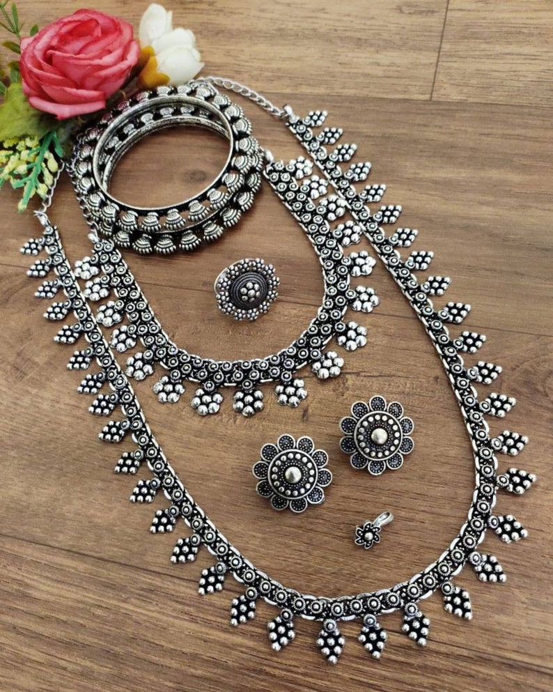 Oxidised Necklace Set Indian Oxidised Jewelry Set Antique | Etsy