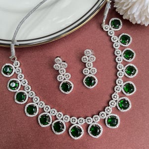 Emerald Green/ Ruby Red Sparkling American Diamond Bridal Jewelry Set ...