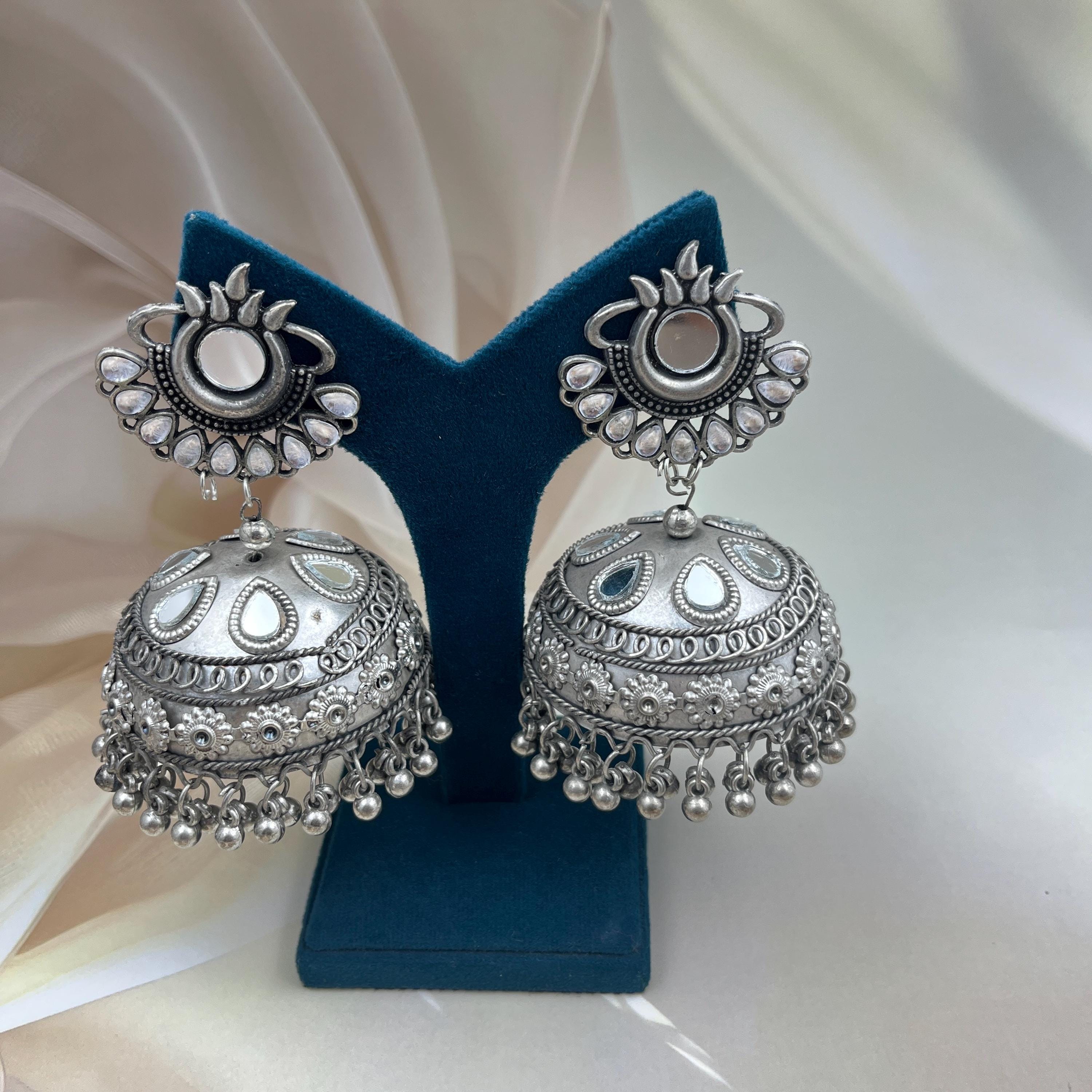 Buy Oxidized Silver Jhumka Indian Oxidised Jewelry German Silver Jewelry Handmade Jewelry Antique Earring Oxidized Earrings Mirror Jhumka Online in India Etsy