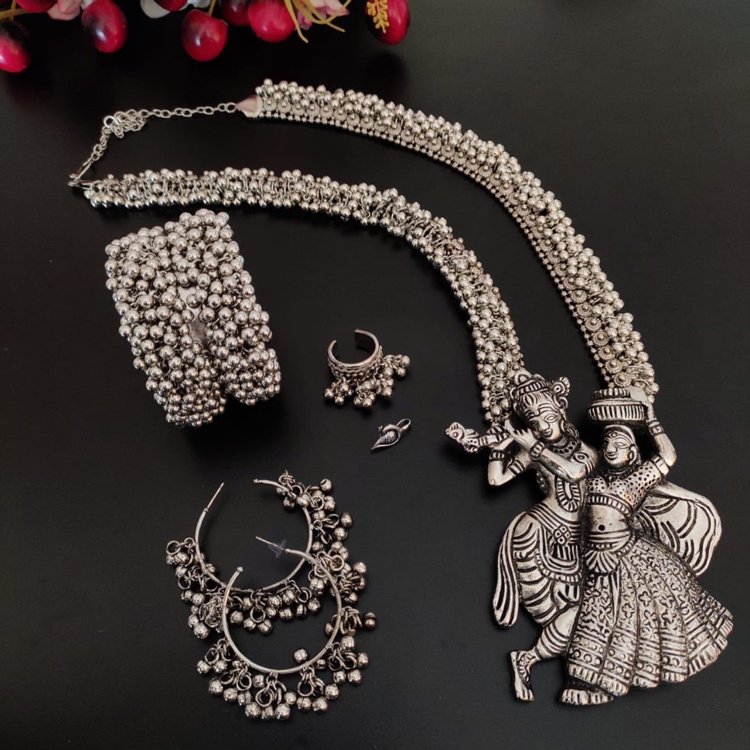 Radha Krishna Jewelry Set: Oxidized German Silver Indian Jewellery - Etsy