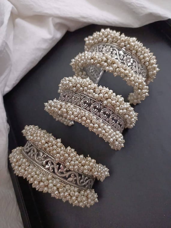 Indian Oxidised Handcuffs Pearl Handcuff Bracelets Bollywood - Etsy