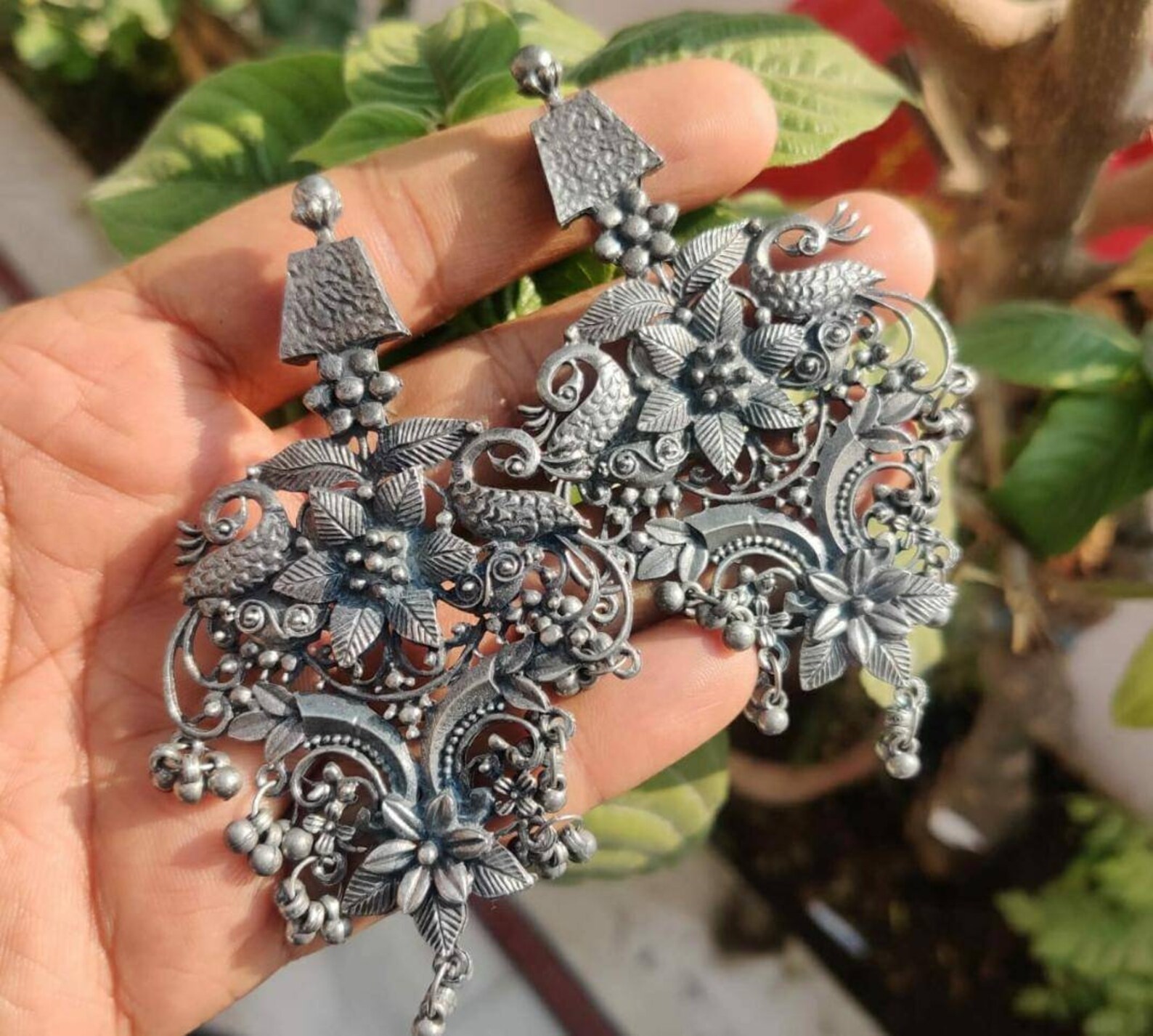 Oxidized Ghungroo Earrings: Long Silver Black Indian Jewelry - Etsy