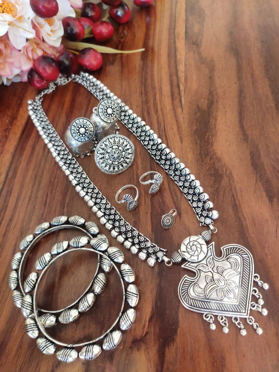Indian Traditional German Silver Oxidized Jewelry Set of 6 | Etsy India