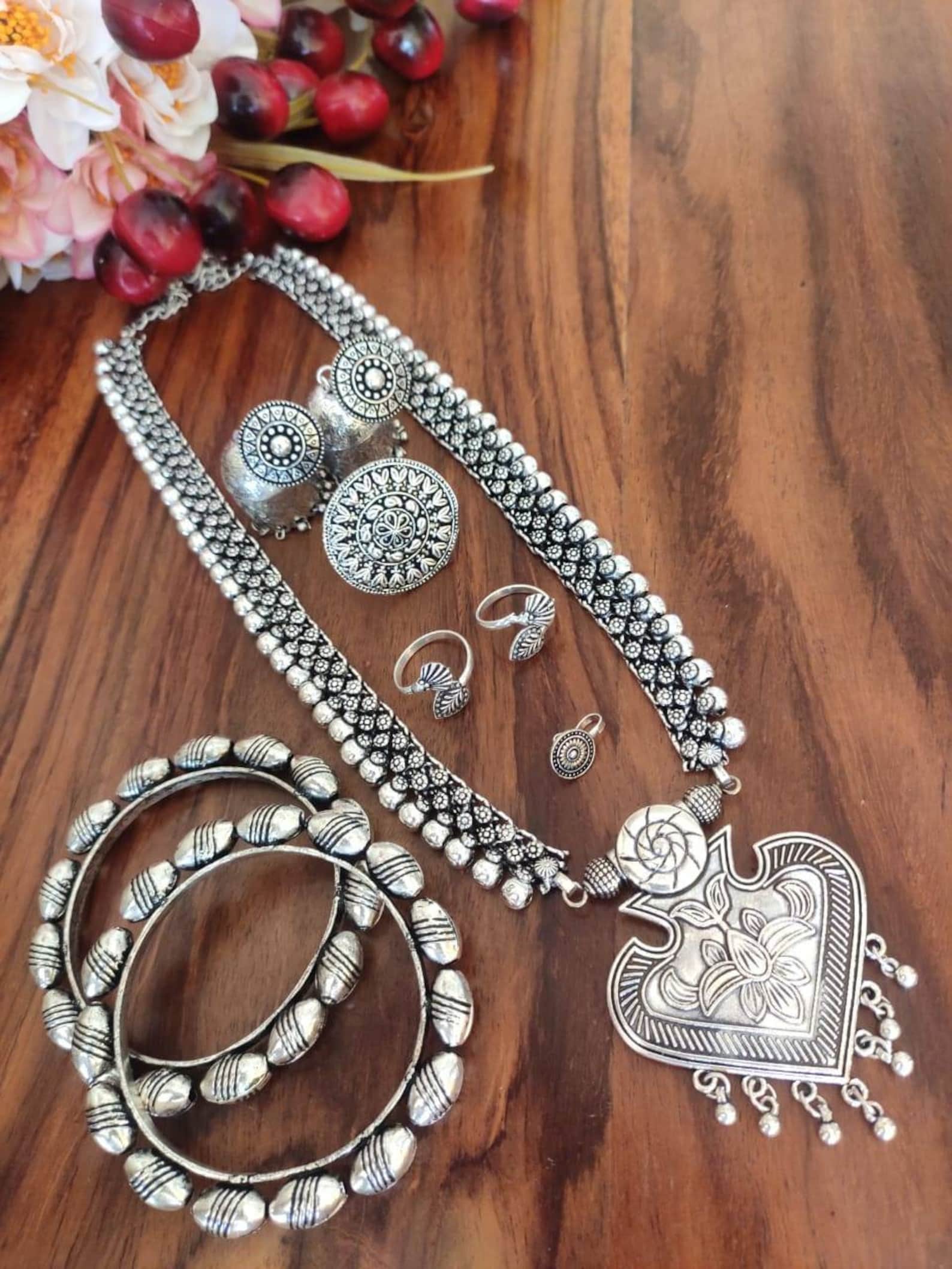 Indian Traditional German Silver Oxidized Jewelry Set of 6 | Etsy India
