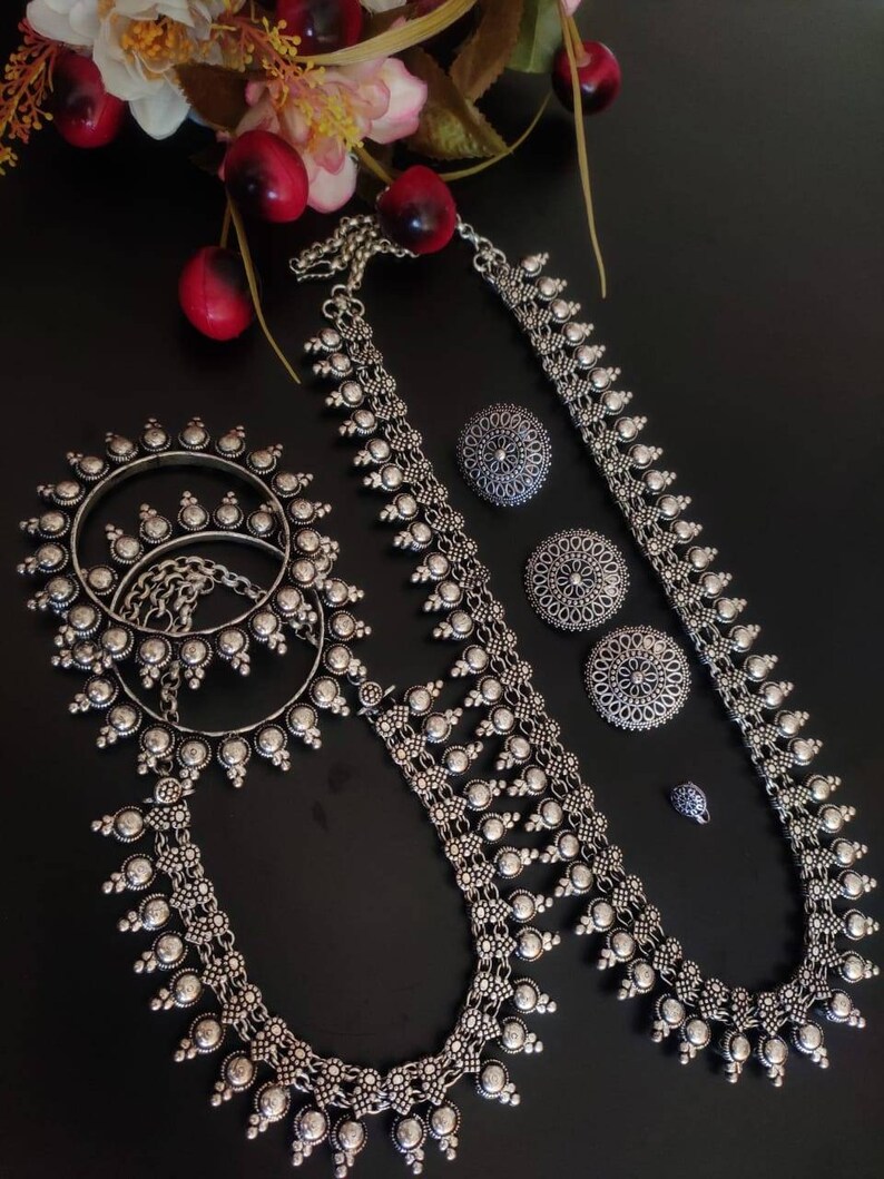 Temple Jewelry Oxidised Jewelry Set Necklace Set Indian | Etsy