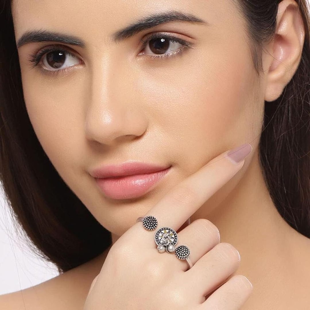 Silver Plated Light Weight Oxidised Ghungroo Ring Bollywood Ring German ...