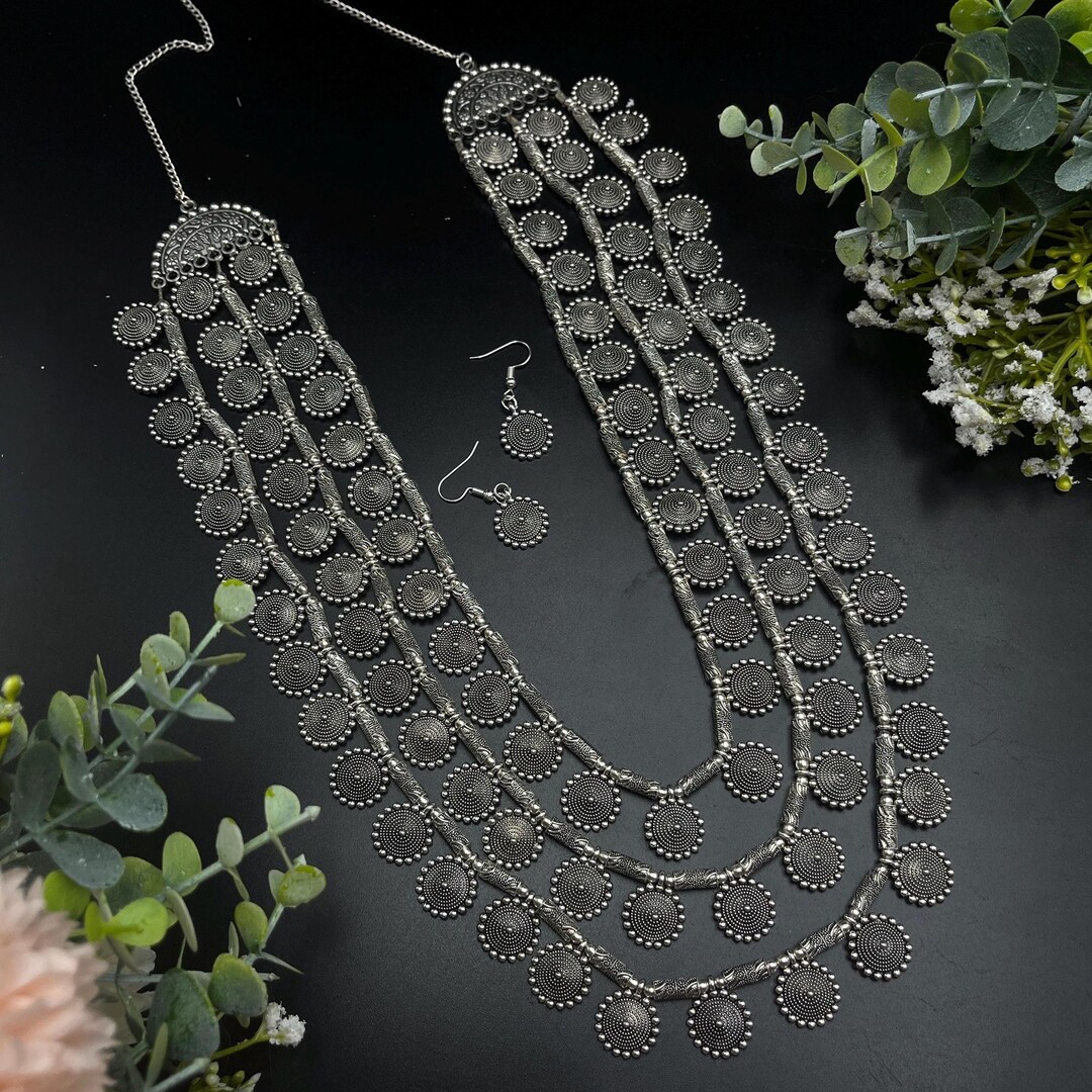 Multilayer Coin Necklace Set Indian Silver Jewellery Three Layer for ...