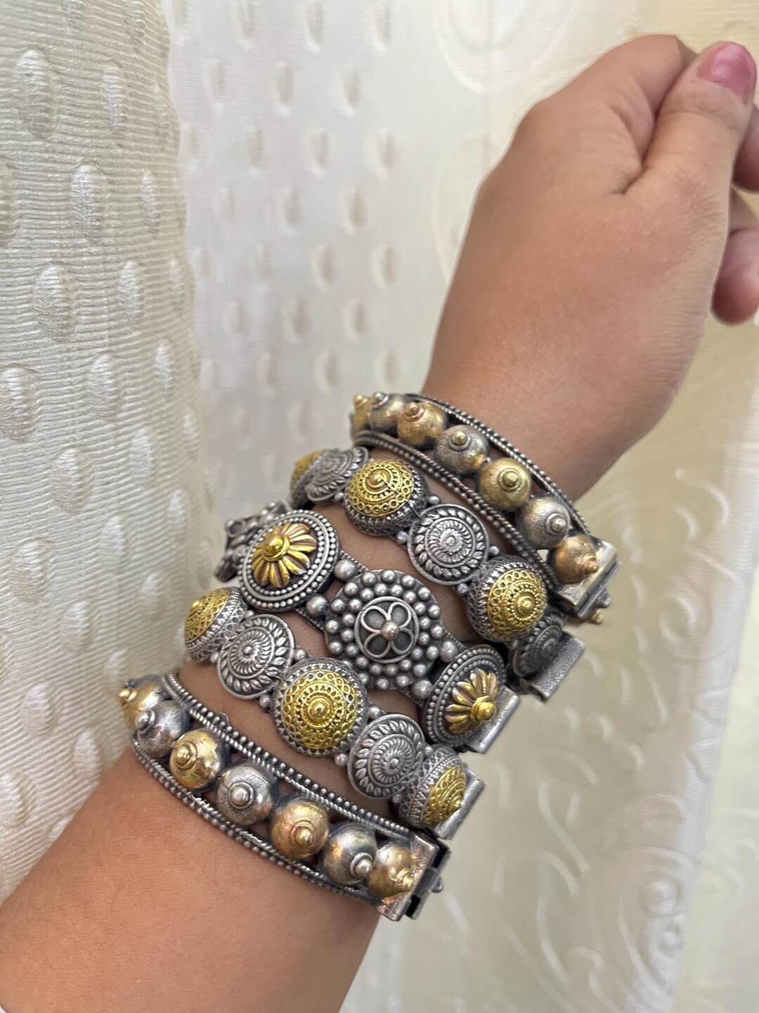 Two Tone Kada Bangles Indian Set of 5, Dual Tone Kada Ethnic Oxidised ...