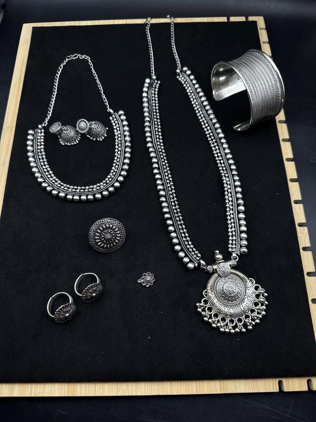 Oxidised Jewellery Set of 7, With Long Necklace, German Silver ...