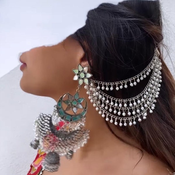 Indian Jhumkas With Chain - Etsy