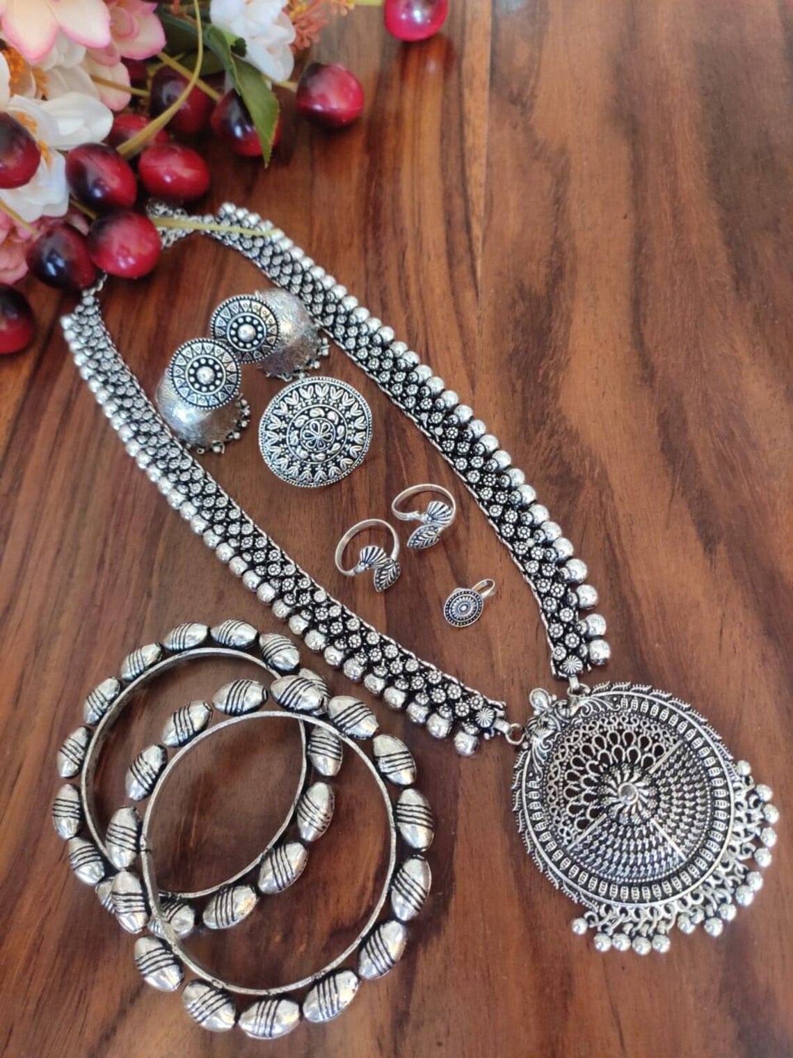 Indian Traditional German Silver Oxidized Jewelry Set of 6 | Etsy India