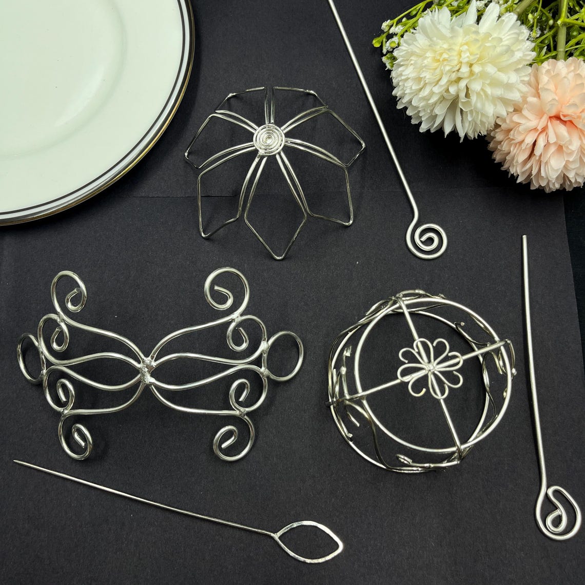 Silver Flower Hair Bun Cage With Fork Pin, Juda Hairstyle Accessory - Etsy