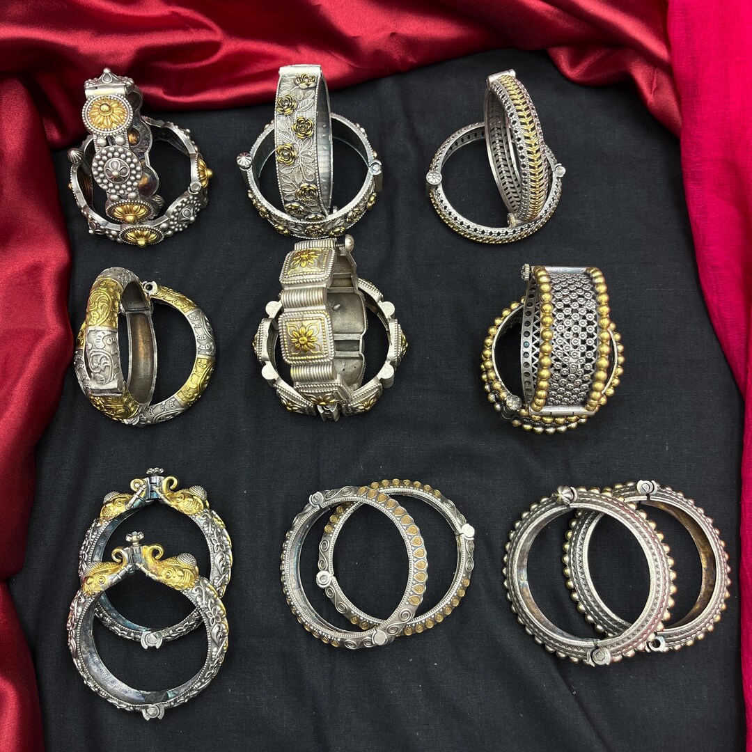 Oxidized Two-tone Indian Bangles | Openable Ethnic Kadas - Etsy