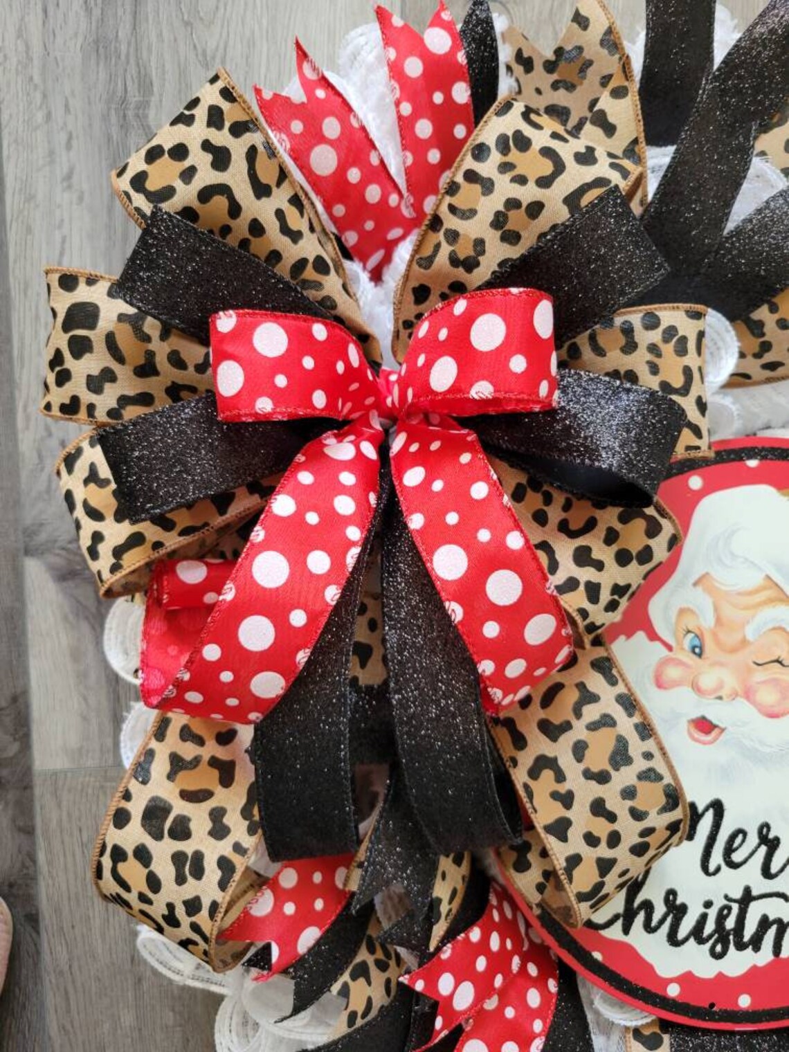 Merry Christmas Leopard Santa Oval Mesh Wreath, Vintage Santa Cheetah ...