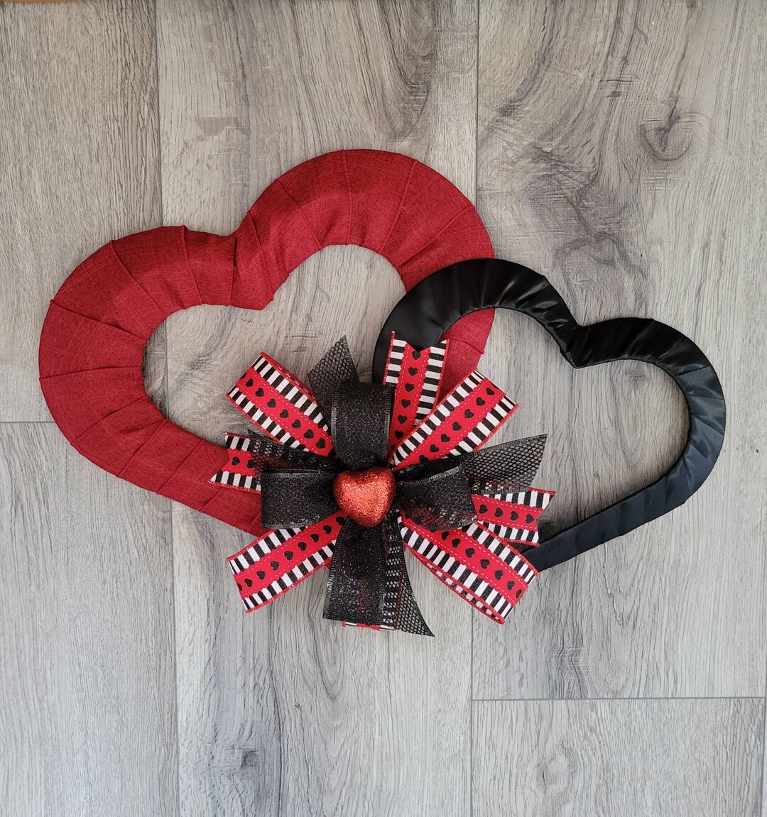 Red and Black Double Heart Ribbon Door Hanger, Valentine's Day Double ...