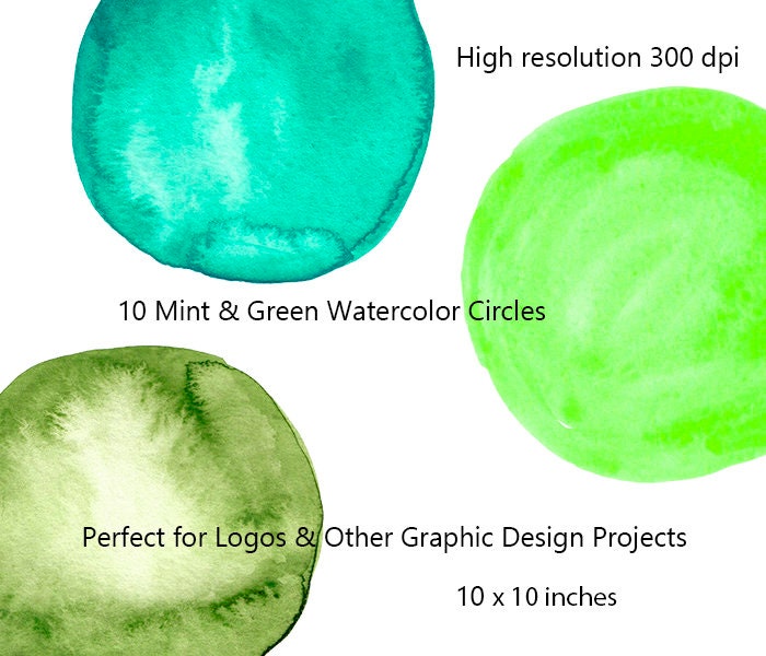 Watercolor Circles Clipart, Mint Watercolor Circles, Green Watercolor ...