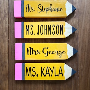 Hand Painted Pencil Teacher Name for Classroom, Office, Desk, Teacher ...
