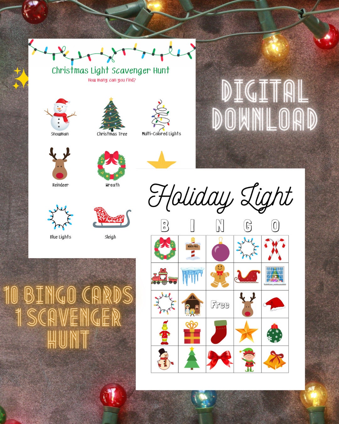 Holiday Light Scavenger Hunt/ Holiday Light Bingo/ Christmas Light ...