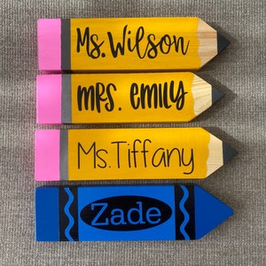 Hand Painted Pencil Teacher Name for Classroom, Office, Desk, Teacher ...