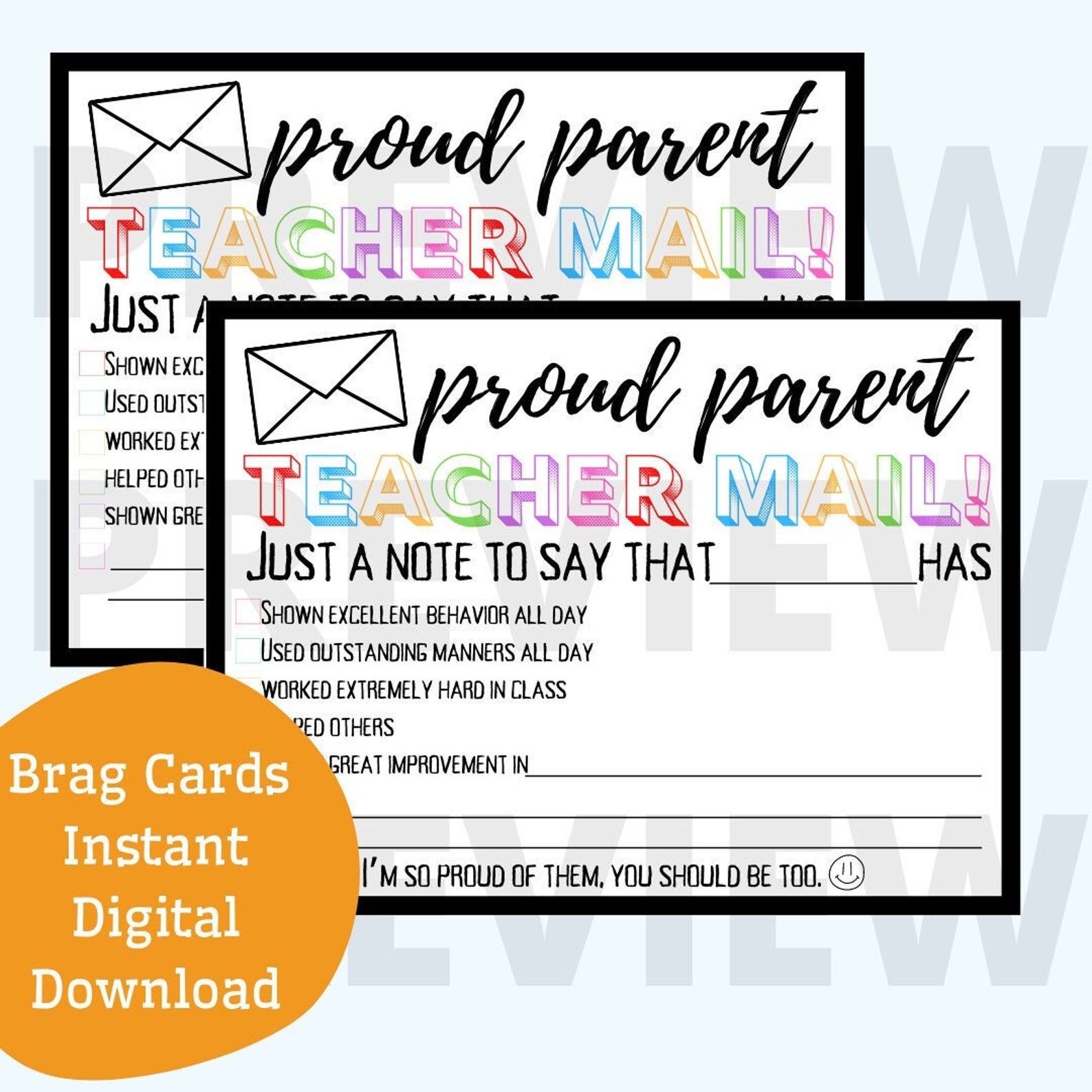 Teacher Parent Mail Brag Cards Student Reward Classroom - Etsy