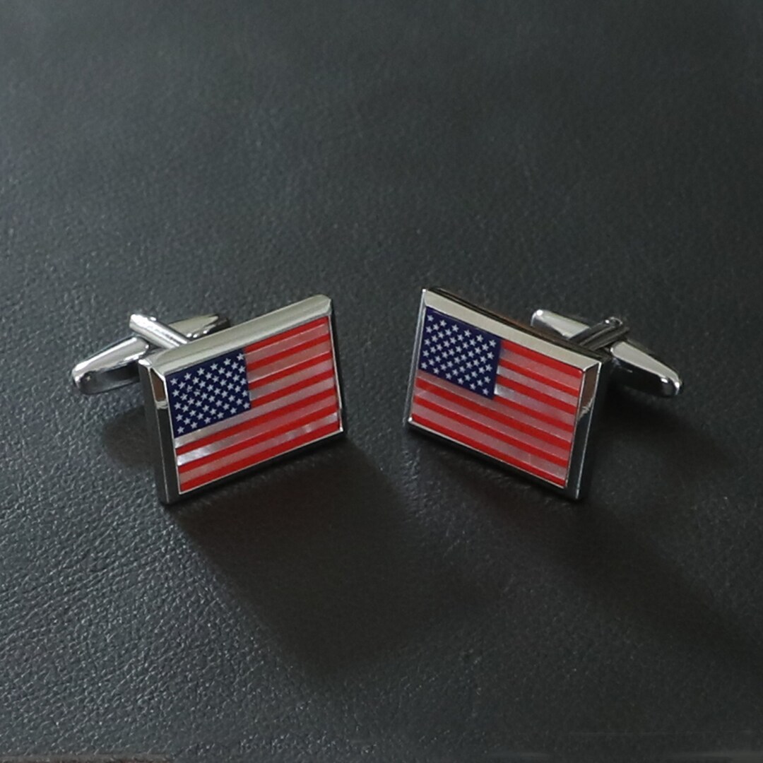 USA Flag Cuff Links Multi Material Stone Rectangle American Flag Cuff ...