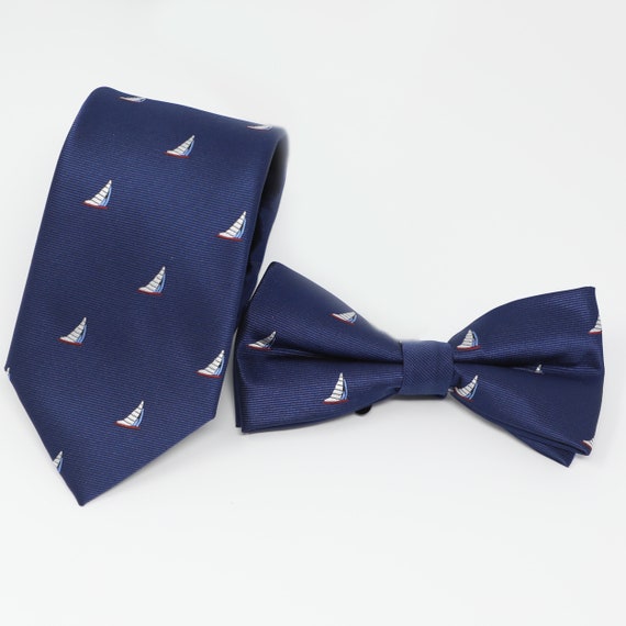 Sailboat Pattern Necktie and Bow Tie Set Sailing Boat Navy Tie - Etsy