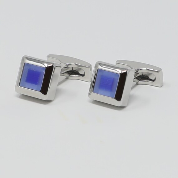 Blue Tonal Cats Eye Stone Cuff Links Blue Stone Cuff Links - Etsy