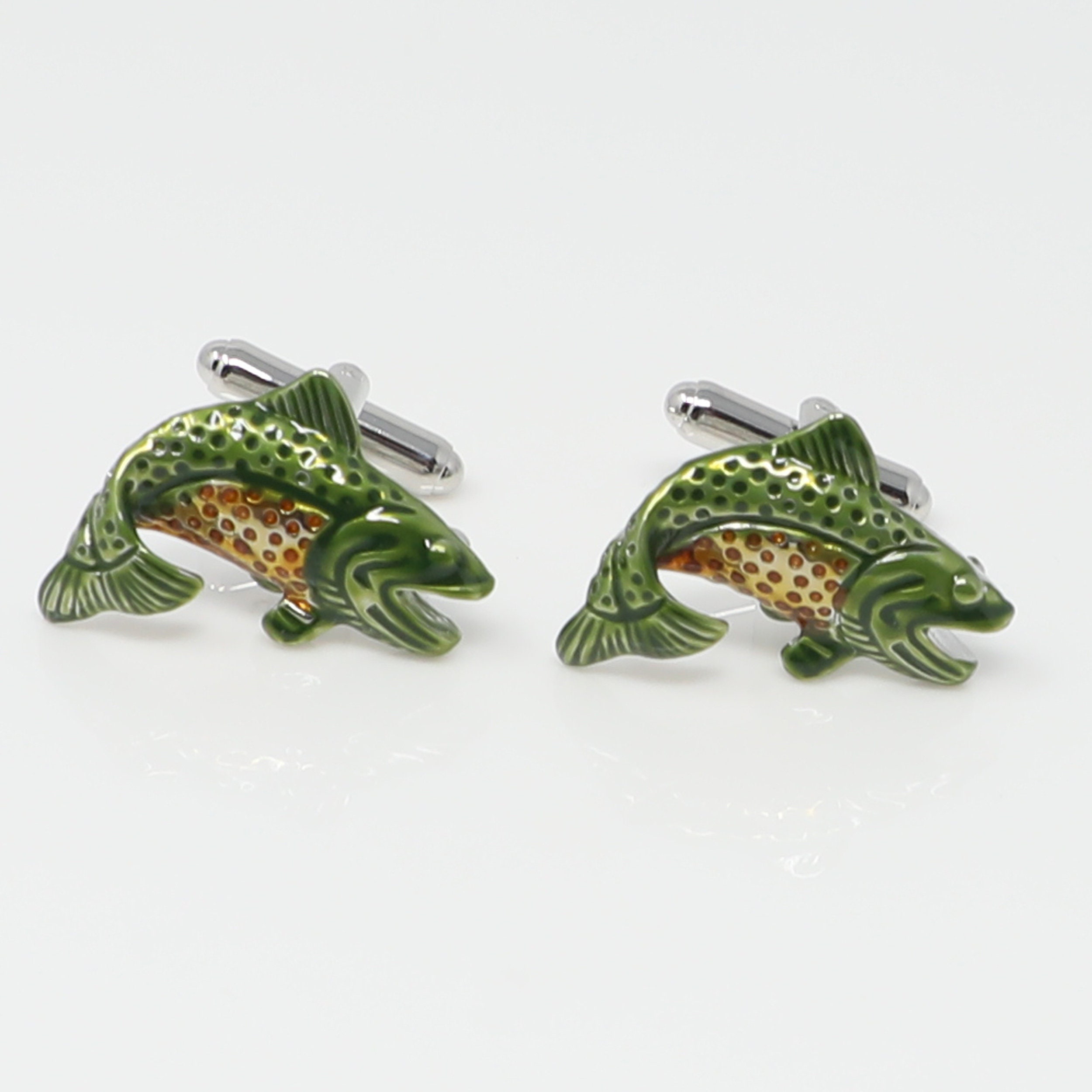 Fishing Cuff Links Salmon Cufflinks Green Fish Cufflinks Best | Etsy