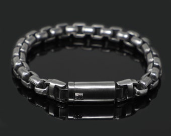 Vintage Engraving Square Bracelet Men Stainless Steel Black Cuff Punk ...