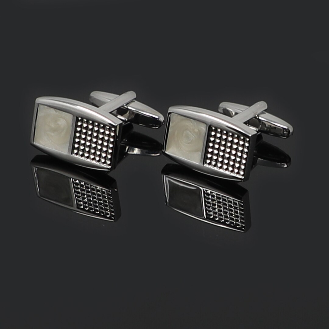 Pyramid Shape Pattern and White Pearlized Enamel Cufflinks - Etsy