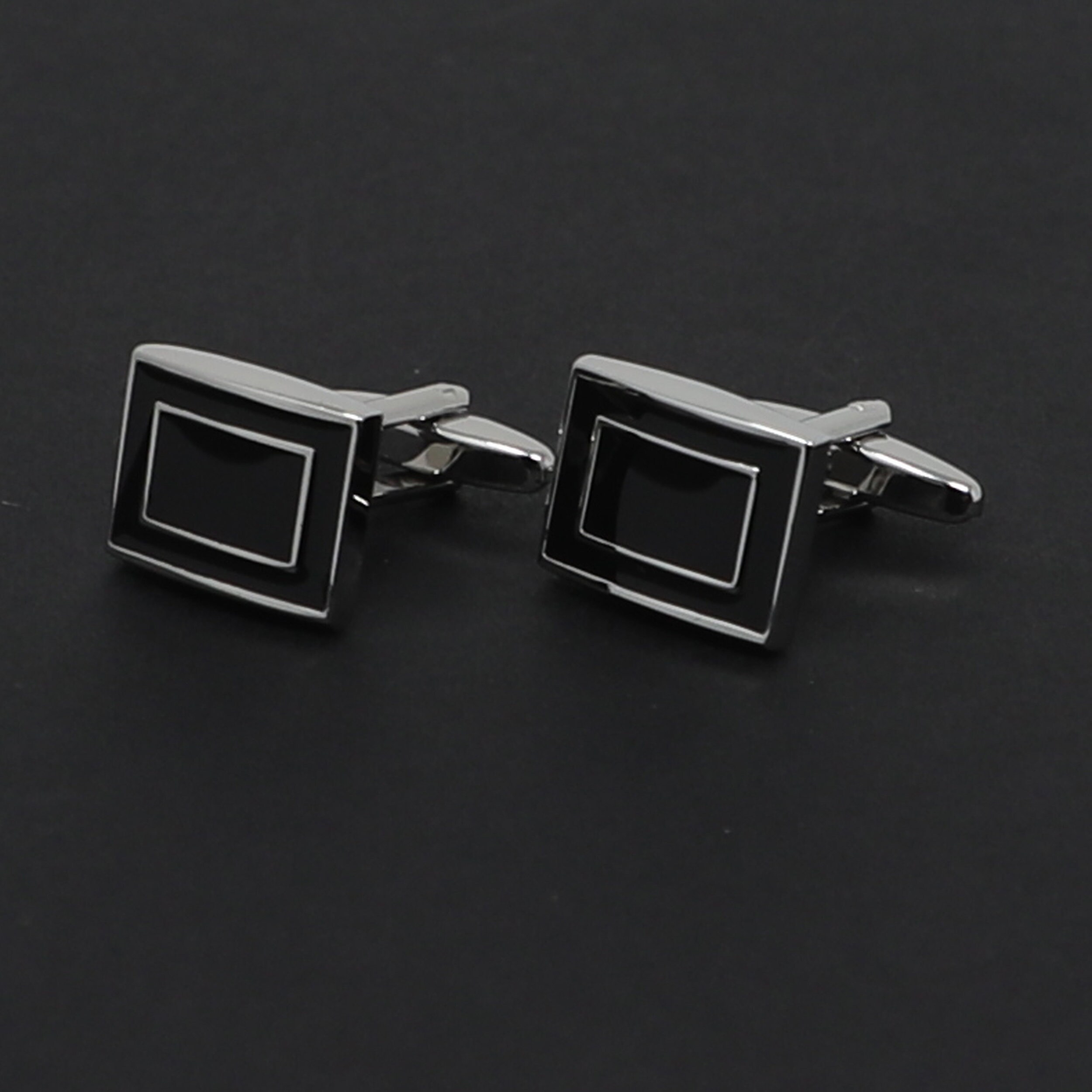 Black Enamel Silver Rims Curve Rectangle Cuff Links Best - Etsy