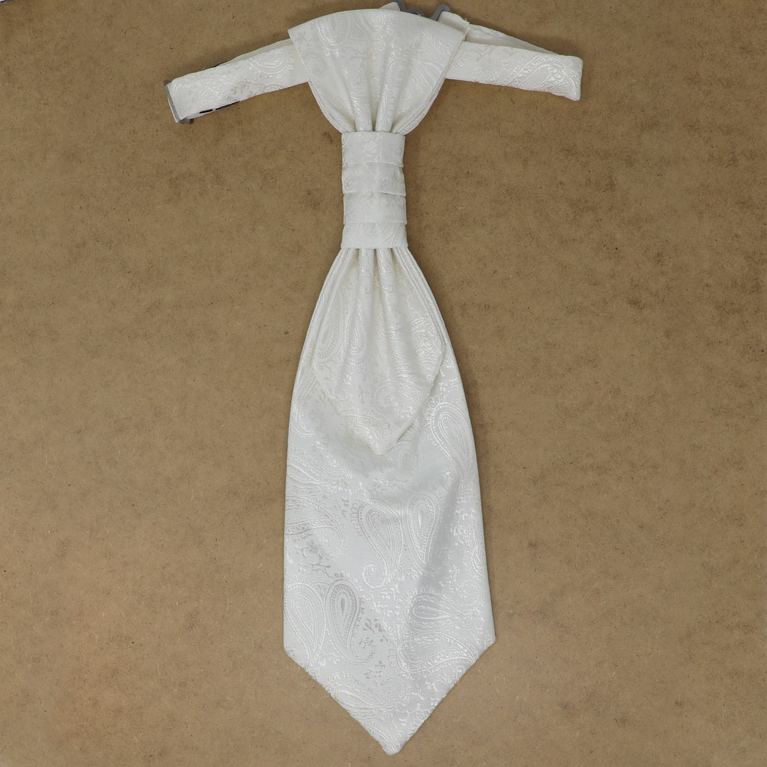 Microfiber Fiber Woven White Paisley Cravat Tie and Handkerchief Set ...