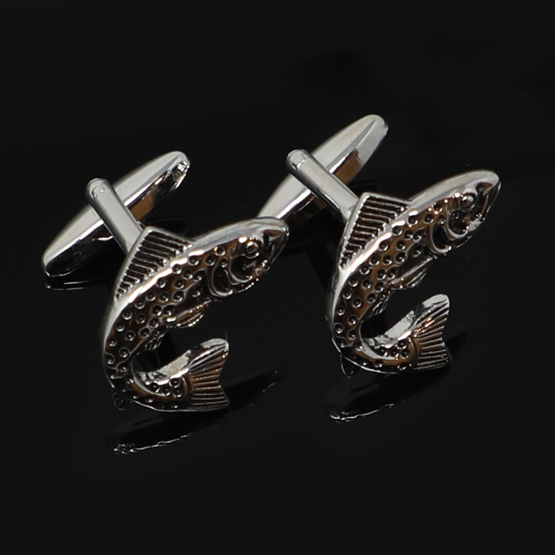 Fish Cufflinks Antique Silver Tone Salmon Fish Cufflinks Best Birthday ...