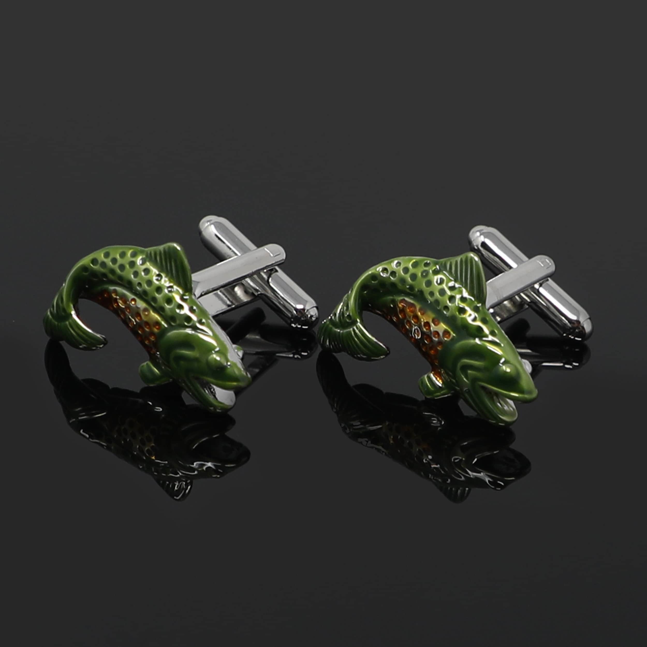 Fishing Cuff Links Salmon Cufflinks Green Fish Cufflinks Best | Etsy