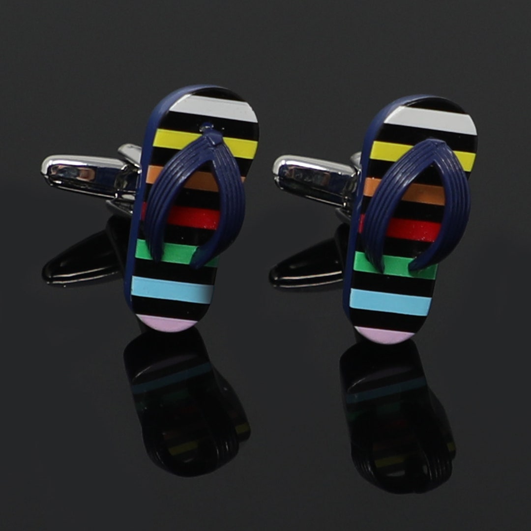 Multi Color Stripes Flip Flops Cuff Links Slippers Cuff Links Best ...