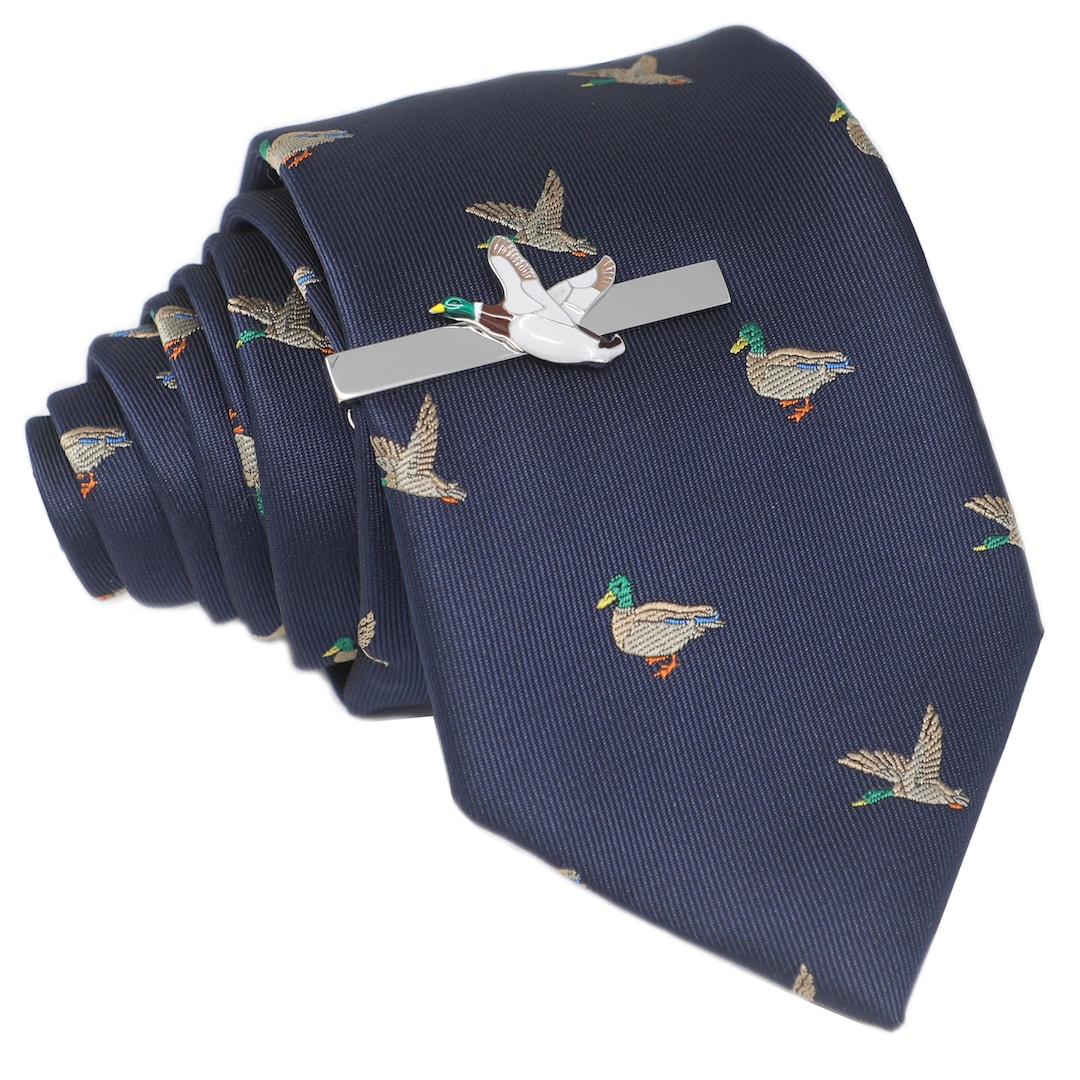 Mallard Duck Necktie and Tie Bar Gift Set Animal Bird Duck Pattern Men ...