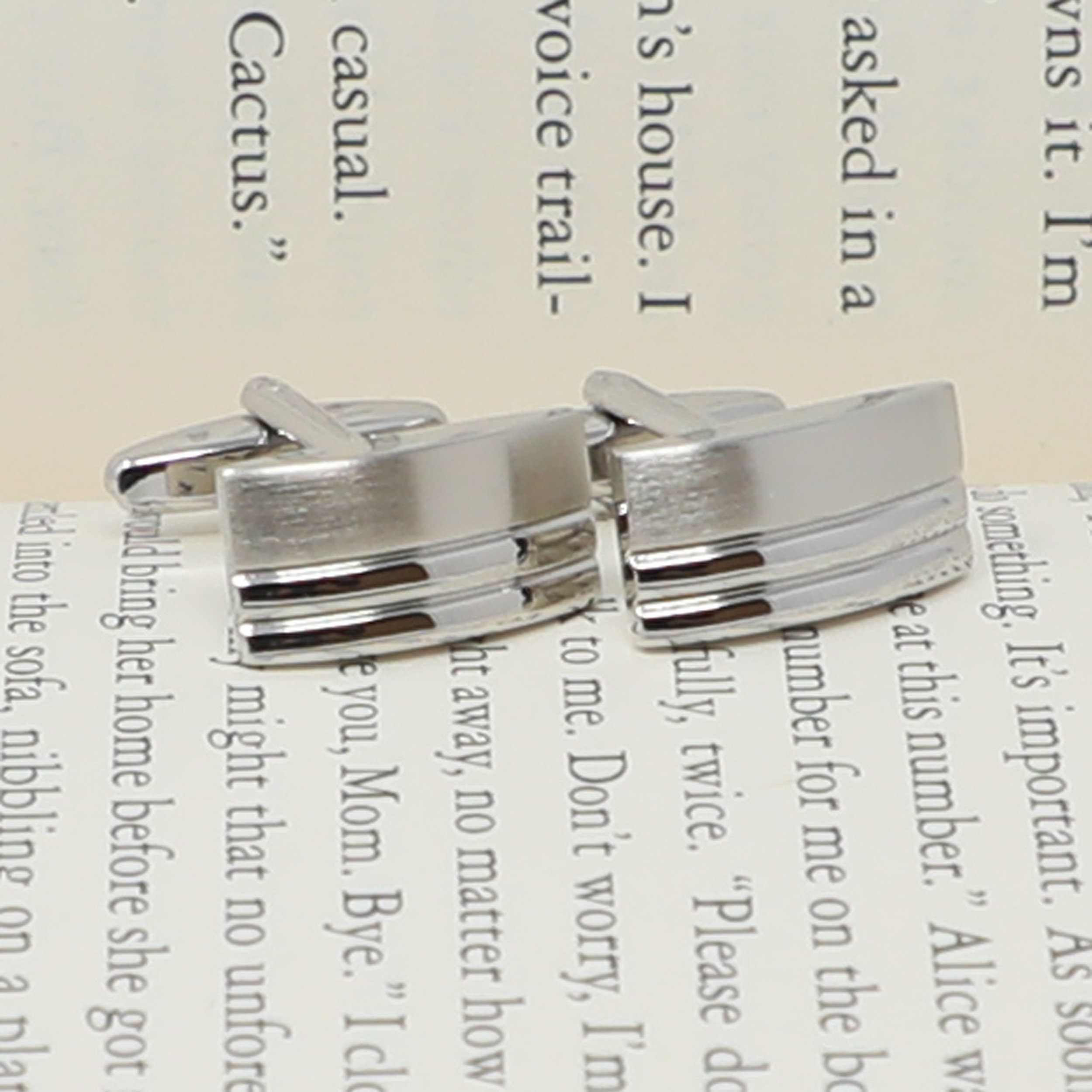 Brushed And Shiny Silver Tone Curve Rectangle Cufflinks Best | Etsy