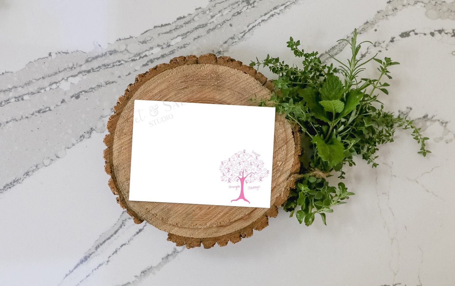 Breast Cancer Note Cards Breast Cancer Ribbon Tree Cancer | Etsy