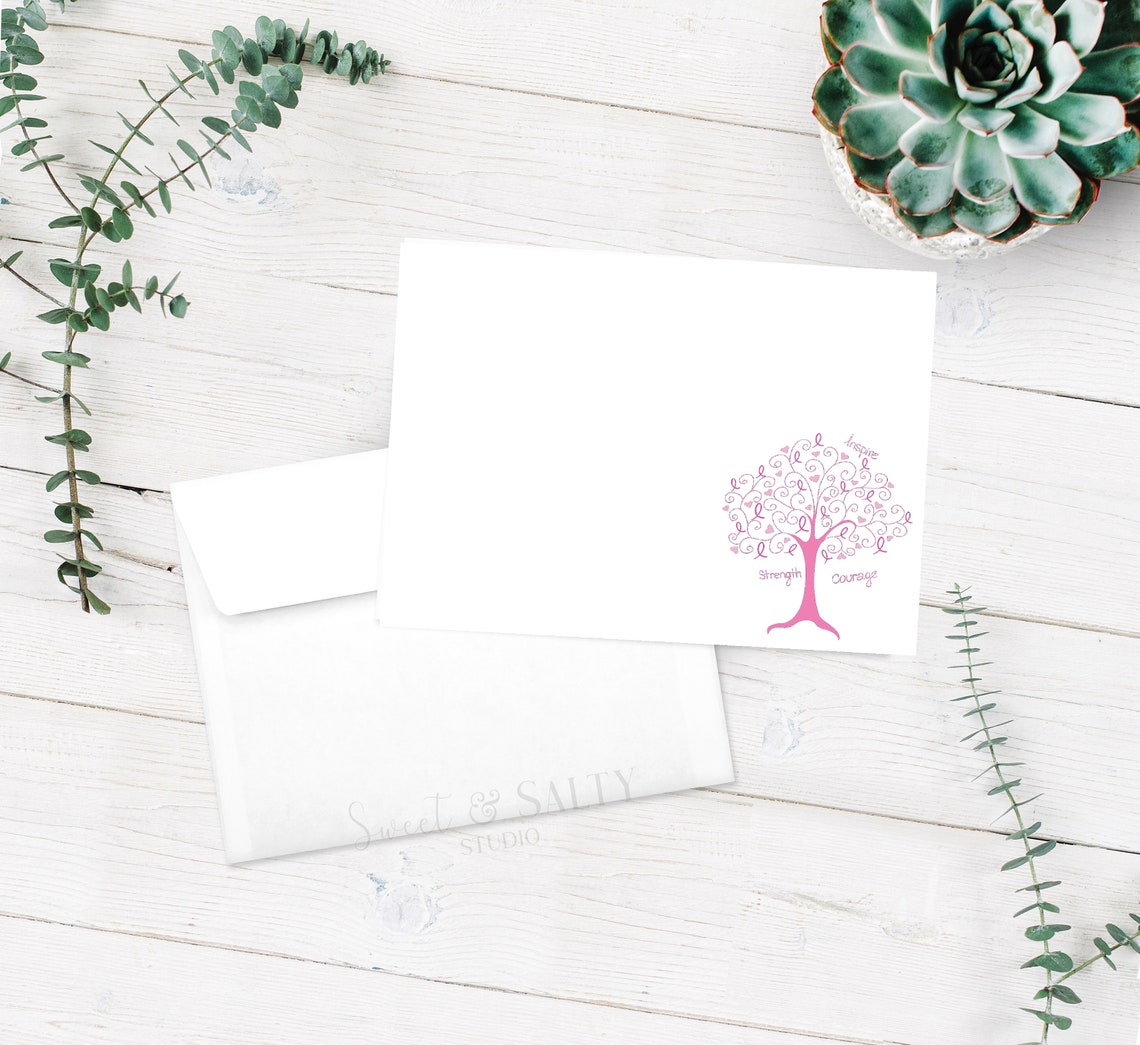 Breast Cancer Note Cards Breast Cancer Ribbon Tree Cancer | Etsy