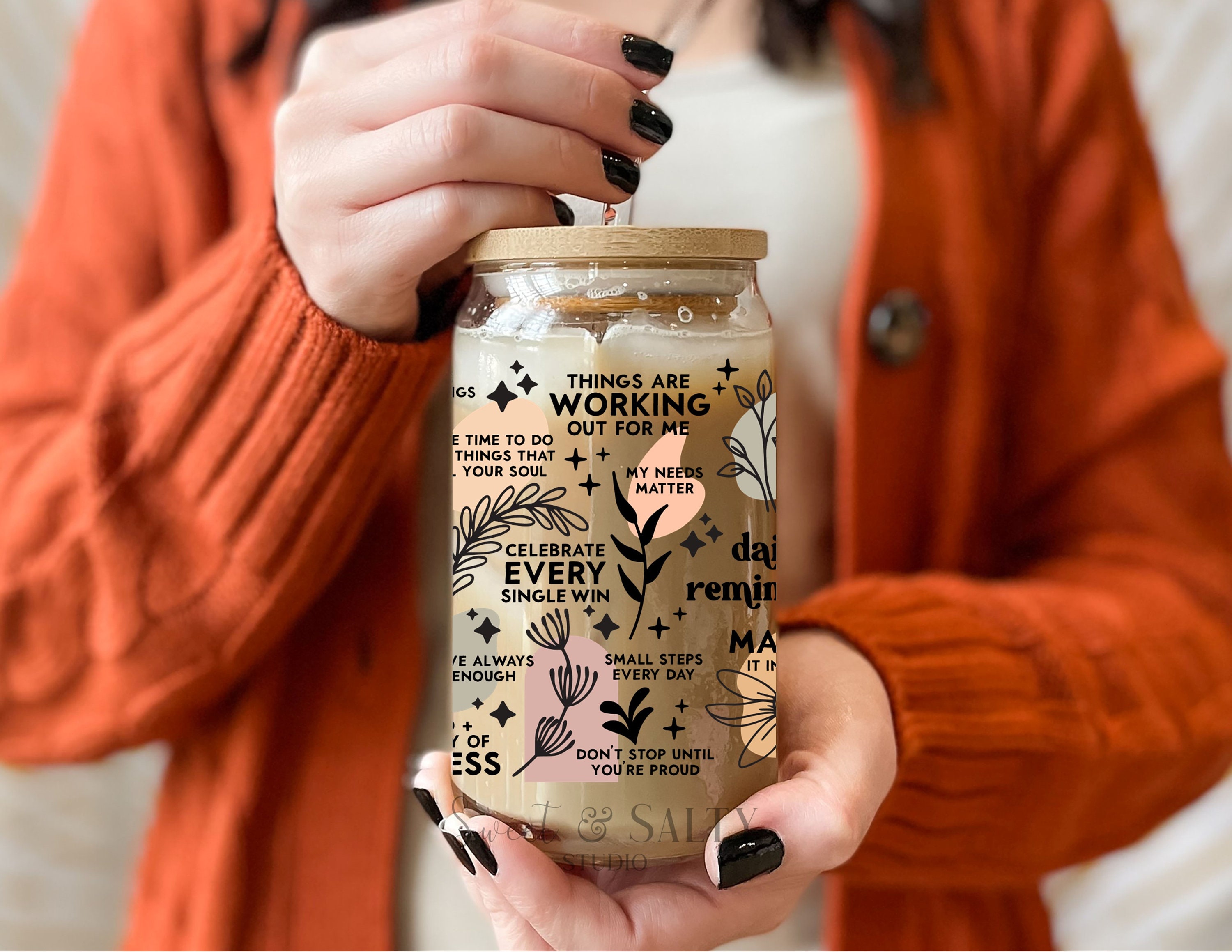 Daily Affirmations Glass Can, Motivation, Mental Health, Iced Coffee ...