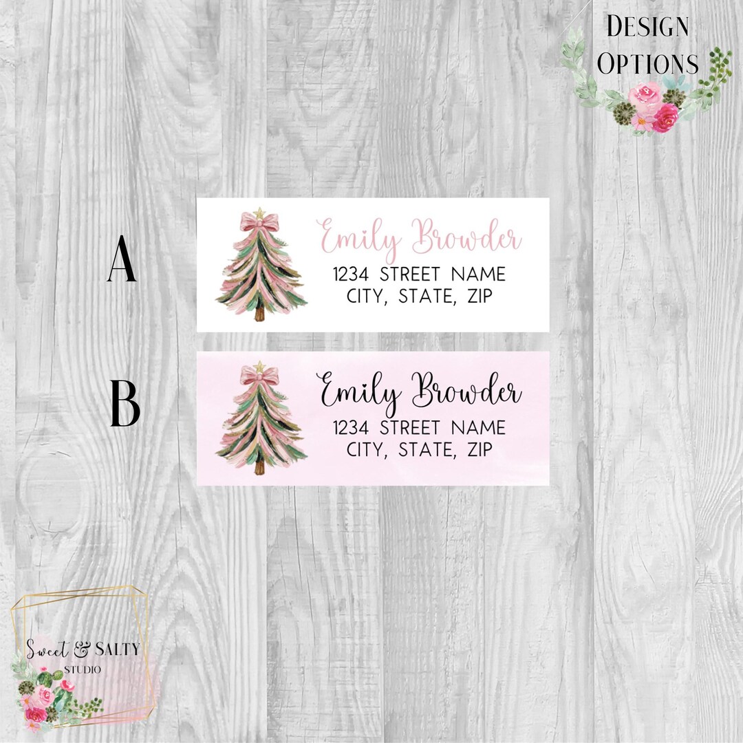 Pink Christmas Tree Address Labels, Personalized Return Address ...