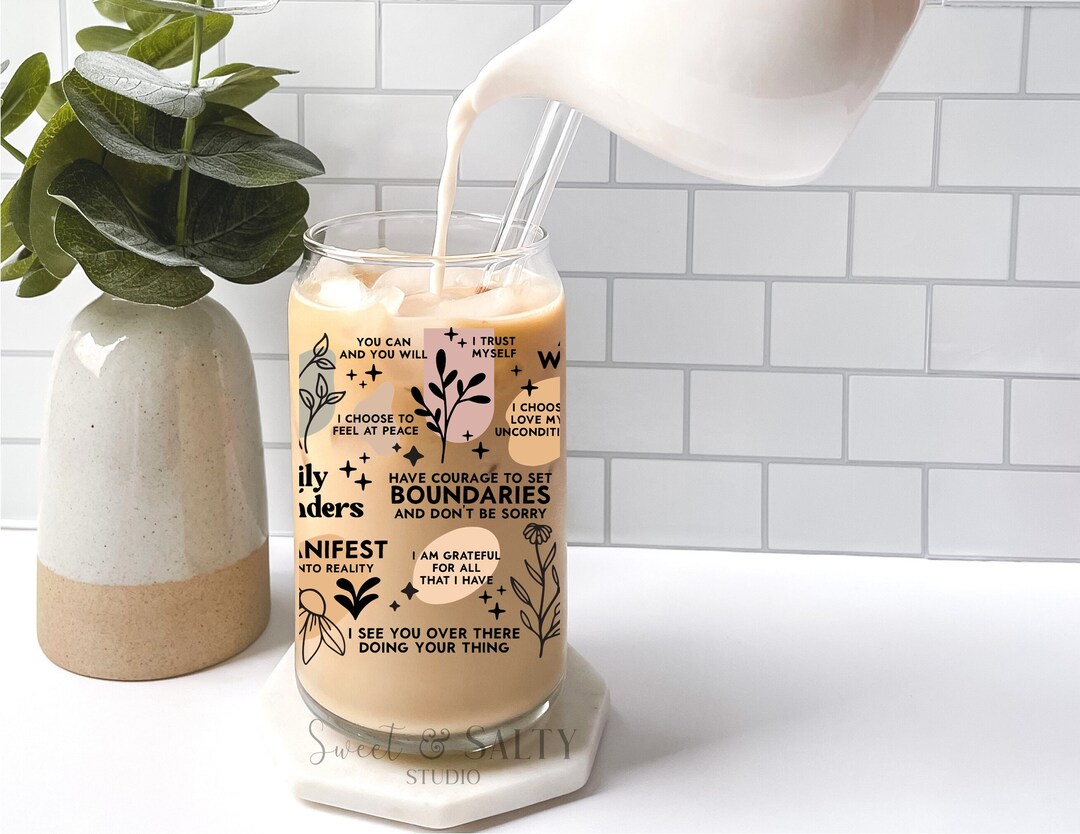 Daily Affirmations Glass Can, Motivation, Mental Health, Iced Coffee ...