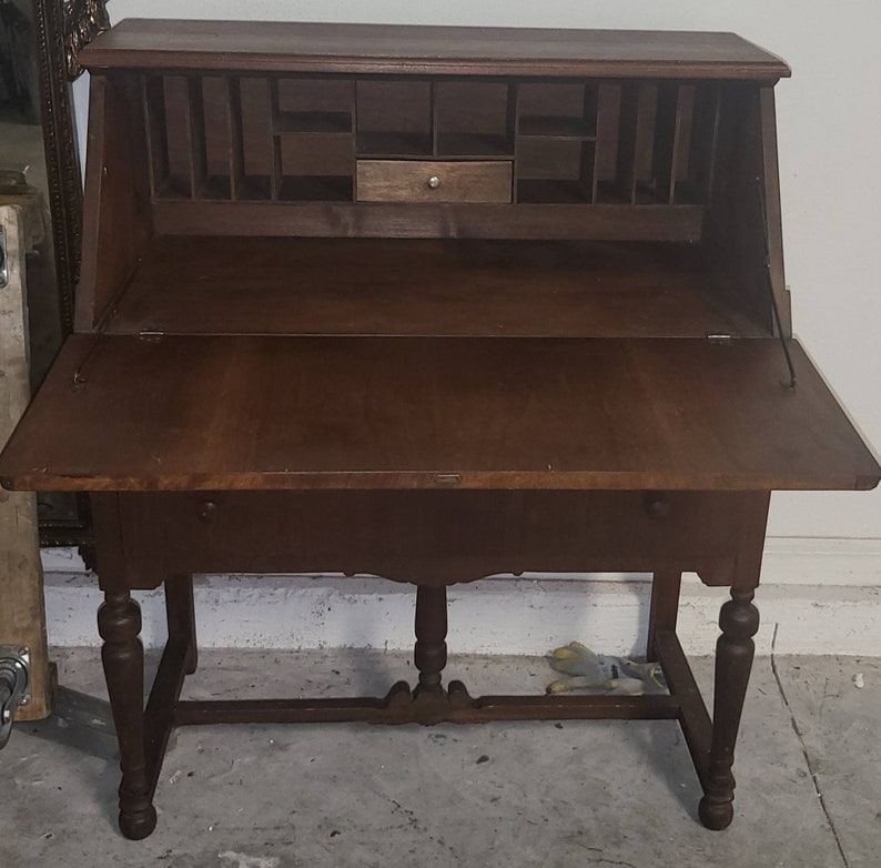 Solid Oak Bureau Vintage Antique Slant Front Desk - Etsy