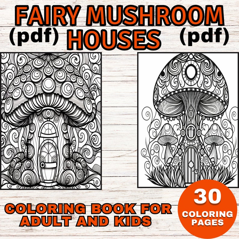 Fairy Mushroom Houses Coloring Page for Adults and Kids Pdf - Etsy