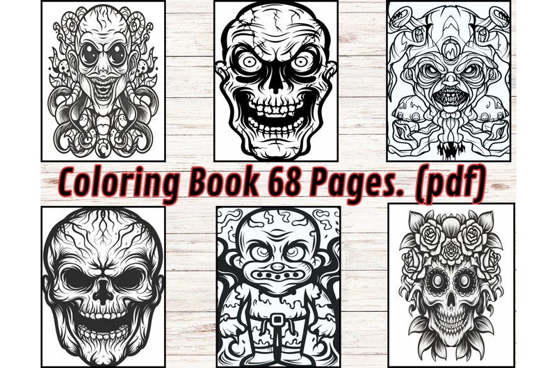 Creepy Horror Feelings Coloring Book 68 Pages, Dark and Light Grayscale ...