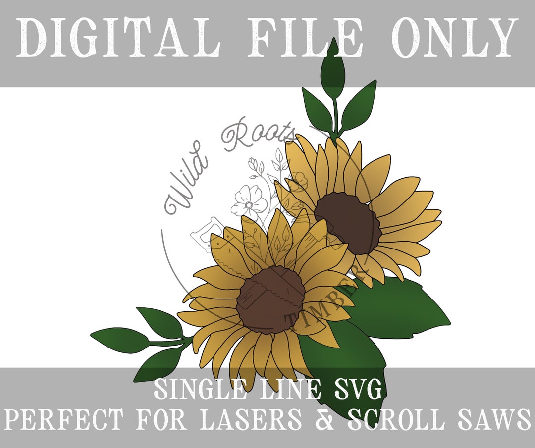 Sunflower Single Line Laser SVG - Corner Frame Floral File - Nursery ...