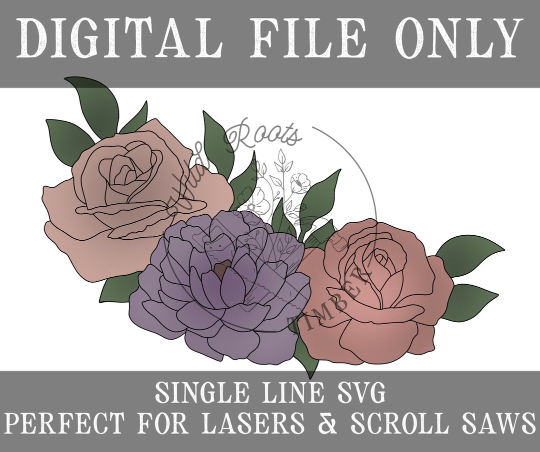 Floral Single Line Laser SVG - Roses Peony Digital File - Glowforge ...