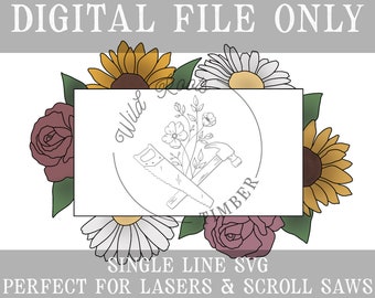 Floral Single Line Laser SVG - Roses Peony Digital File - Glowforge ...