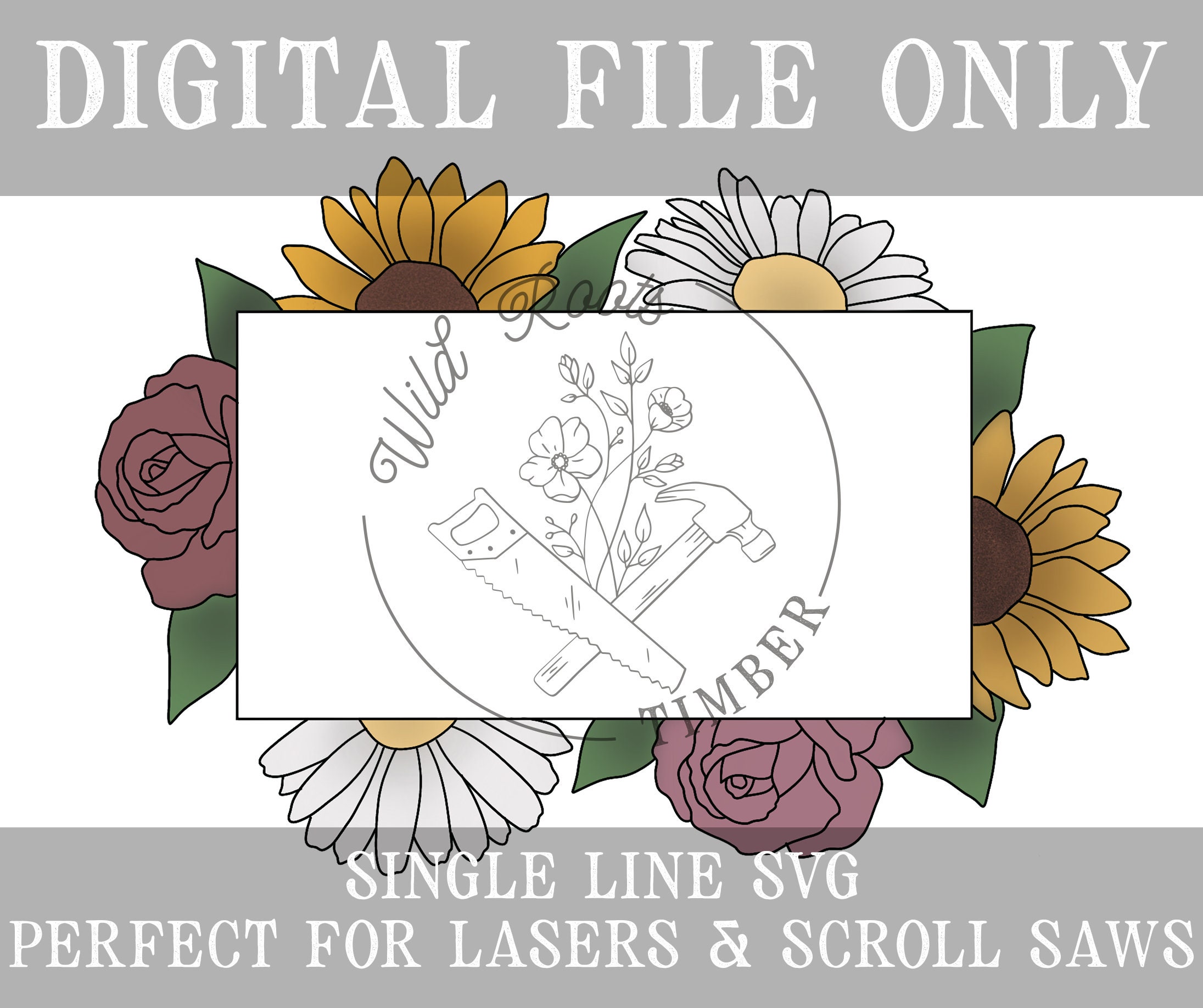 Single Line Floral Frame Laser SVG - Scroll Saw Template - Floral ...
