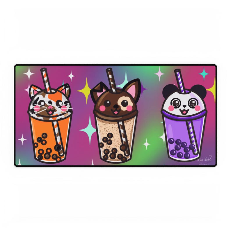 Kawaii Desk Mats Cute Boba Animals Desk Decor, Mouse Pad, Office ...